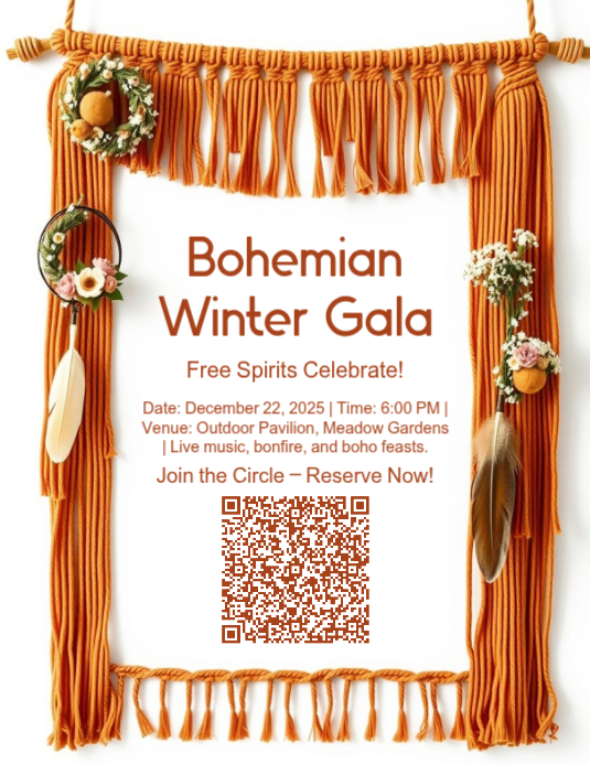 Plantilla de Boho Chic Festive Christmas Gala Flyer 2025 - Earthy Holiday Design | PosterMyWall