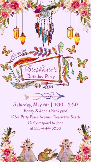 Boho Girl's Birthday Party Invitation Template | PosterMyWall