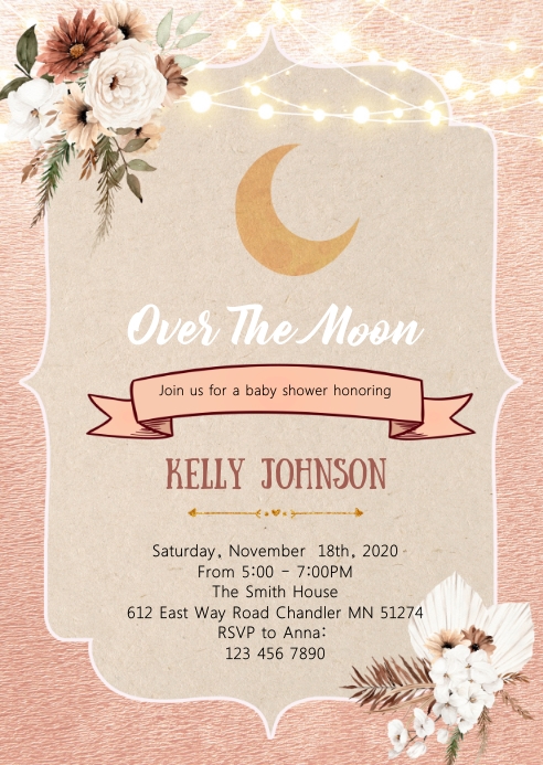 Boho over the moon invitation Template | PosterMyWall
