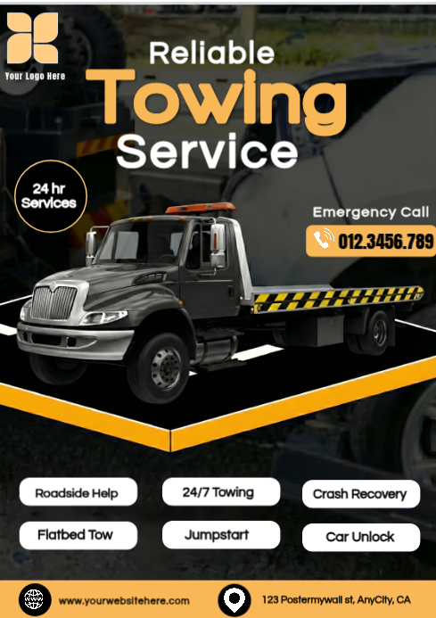 Bold 24/7 Towing & Emergency Roadside Assistance Flyer Template ...