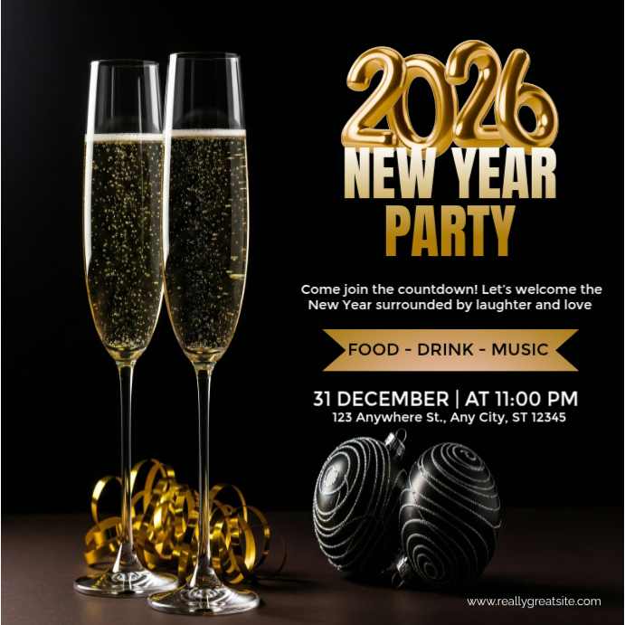 Modèle Bold Black New Year 2026 Party Flyer Design | PosterMyWall