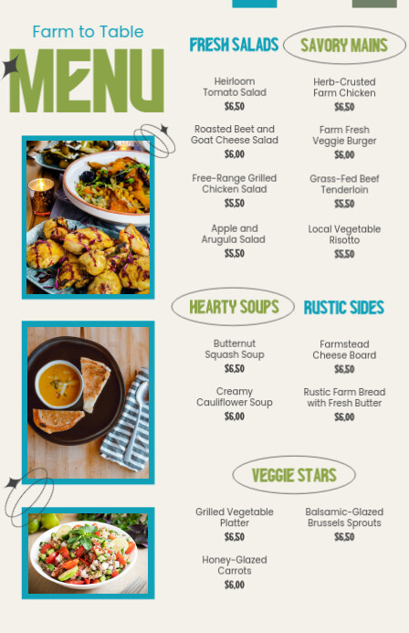 Copy of Bold Modern Farm to Table Menu List Template (Half Page Wide ...