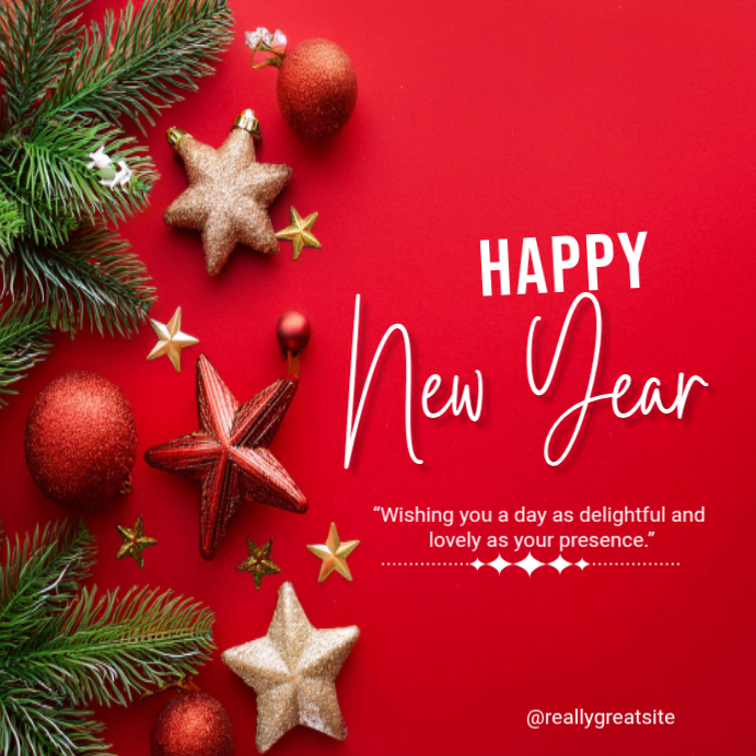 Bold Red Happy New Year 2026 Holiday Poster Template | PosterMyWall