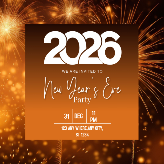 Bold Typographic New Year's Eve Party 2026 Invitation Template ...