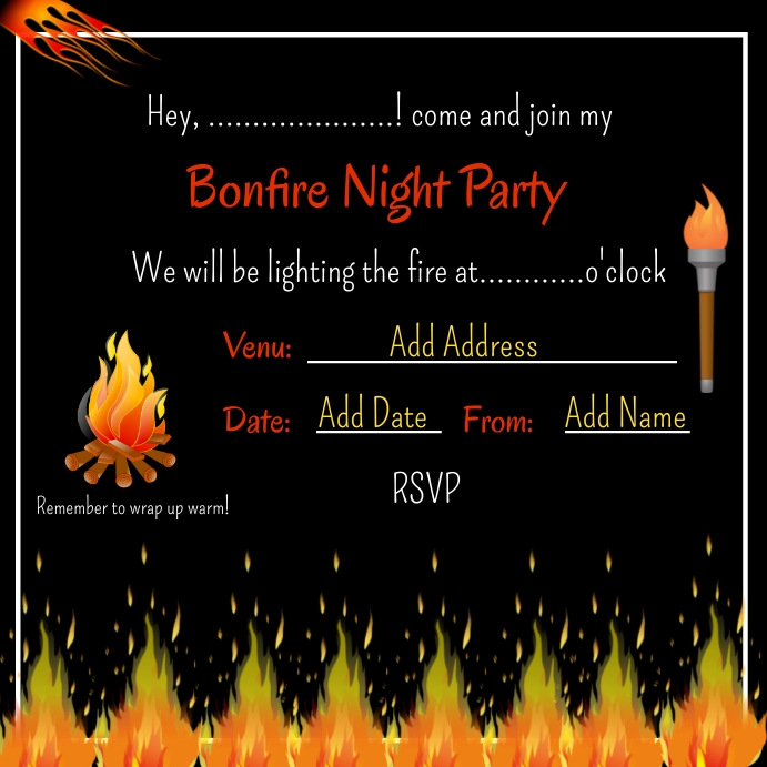 bonfire night party Instagram post (1) Template | PosterMyWall