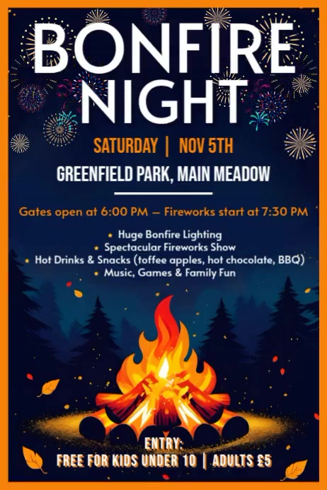 Bonfire Night Poster Flyer Invitation Template | PosterMyWall