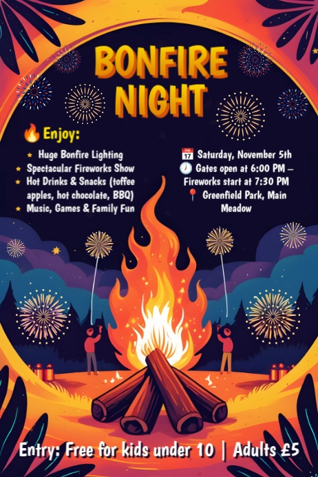 Bonfire Night Poster Flyer Invitation Template | PosterMyWall