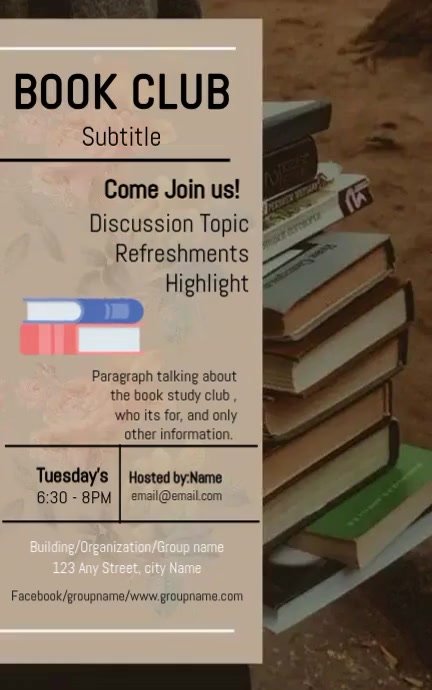 book club flyer design Template | PosterMyWall