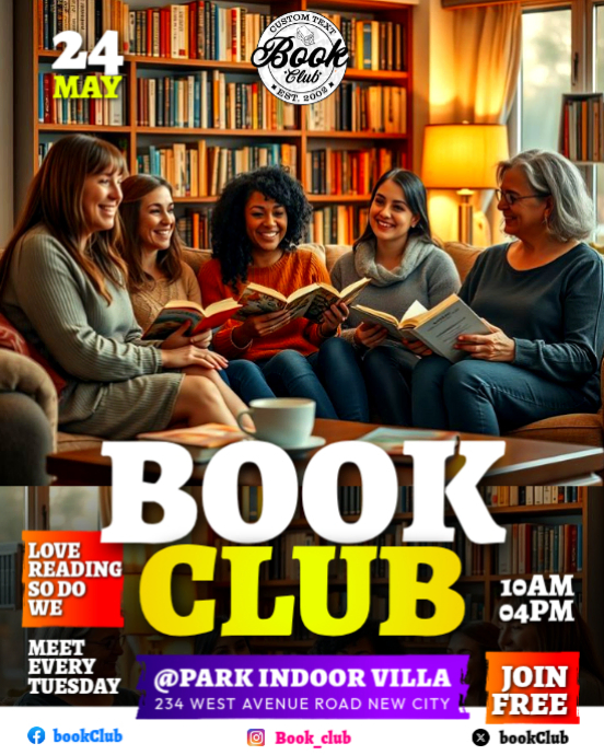 Book reading club literature group society invitation advertisement ...