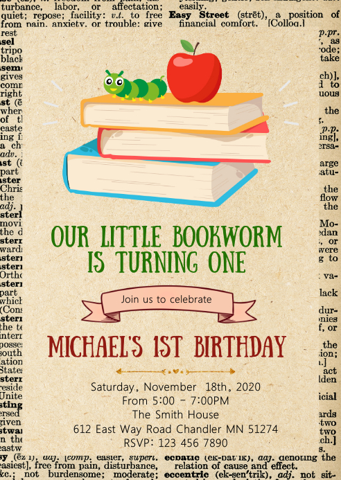 Bookworm birthday party invitation Template | PosterMyWall