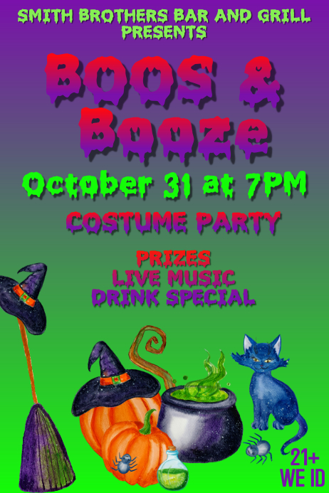 Boos & Booze Halloween Event Template | PosterMyWall