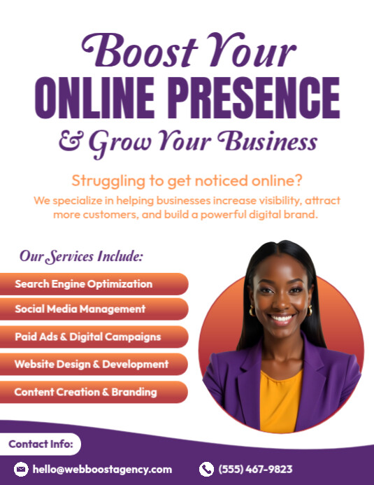 Boost Your Online Presence Flyer Template SEO, Social Media Marketing ...