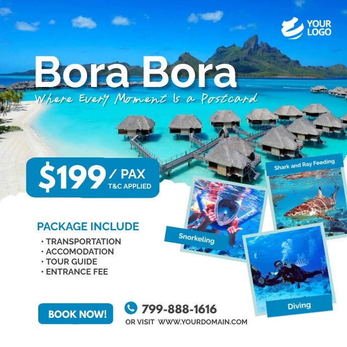 Bora bora Travel ad Social Media Templat | PosterMyWall