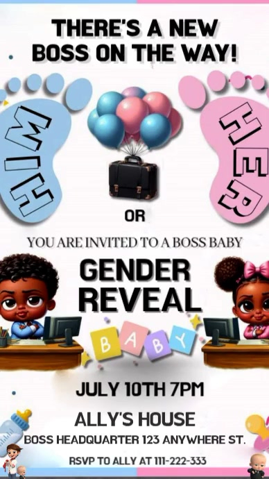 Boss baby Gender Reveal Digital Display Video Templat | PosterMyWall
