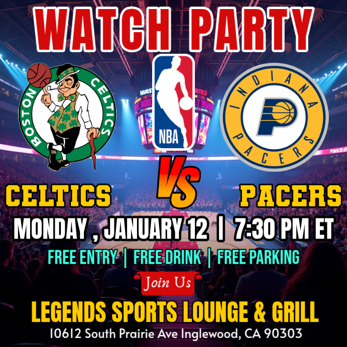Boston Celtics Vs Indiana Pacers NBA 2026 Watch Party Instagram Post ...