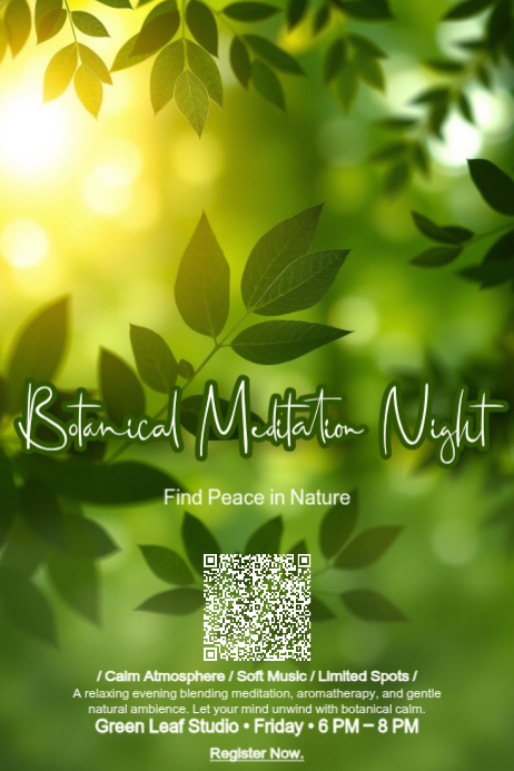 Botanical Aura Meditation Night Poster Template for Wellness & Mindfulness Brands | PosterMyWall