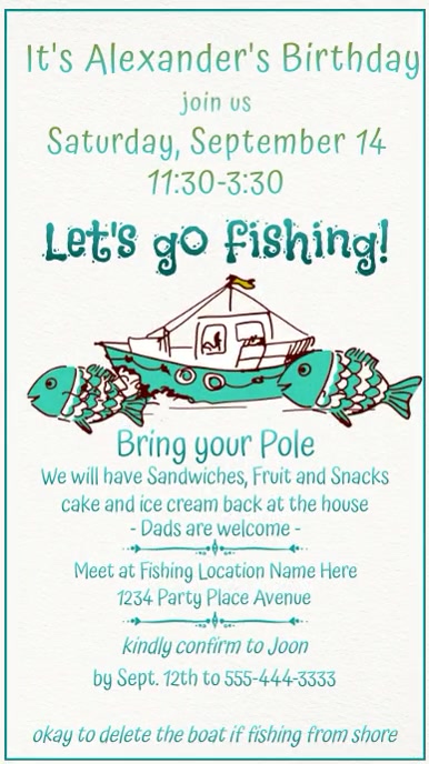 Copy of Boy's Fishing Birthday Party Invitation | PosterMyWall