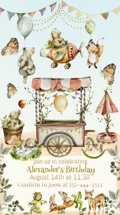 Boy's Woodland Animals Birthday invitation Template | PosterMyWall