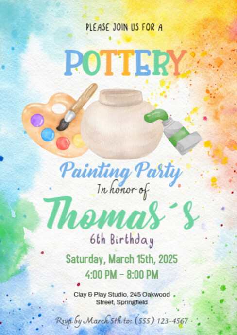 boy Editable Pottery Art Birthday Party Invitation Template | PosterMyWall