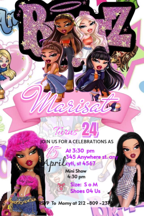 Copy of Bratz invitation happy Brithday party temple Grild celebration ...