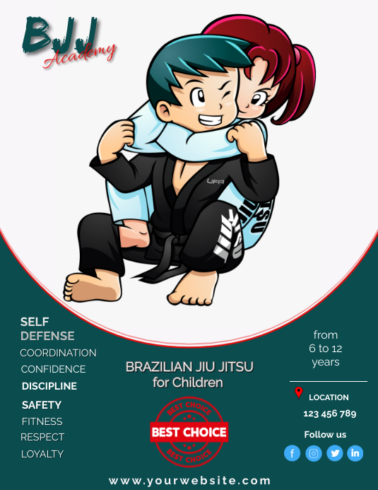 Brazilian Jiu jitsu for children flyer Template | PosterMyWall