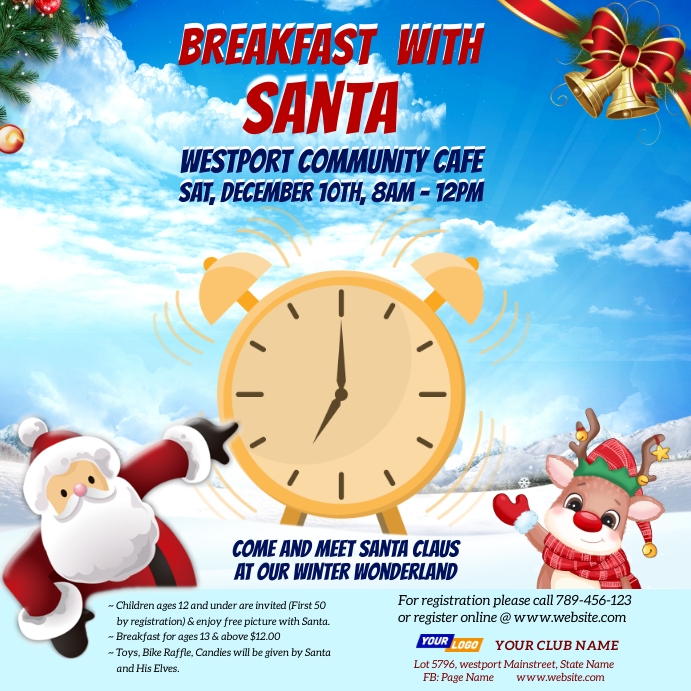 Breakfast with Santa - Alarm clock background | PosterMyWall