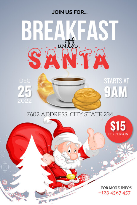 Plantilla de El Desayuno con el Folleto Gris de Santa | PosterMyWall