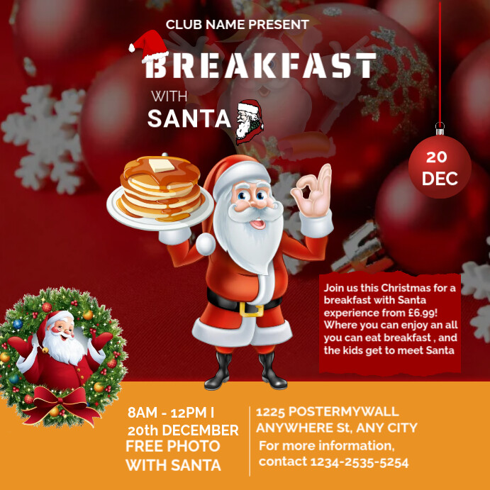 Breakfast With Santa Instagram invitation Template | PosterMyWall