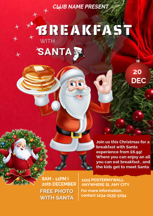Breakfast With Santa Invitation Flyer Template | PosterMyWall
