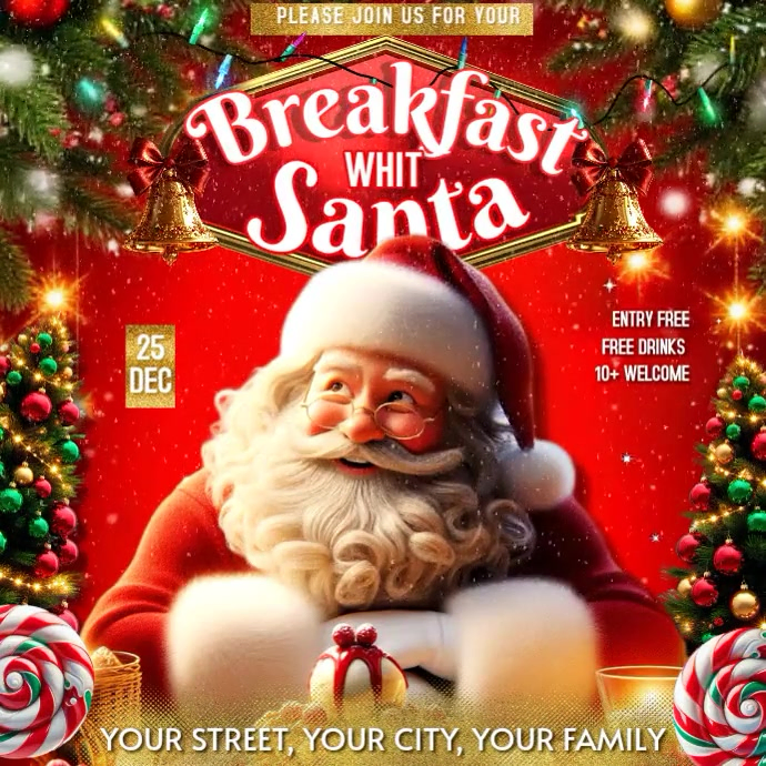 Plantilla de Breakfast With Santa Square | PosterMyWall