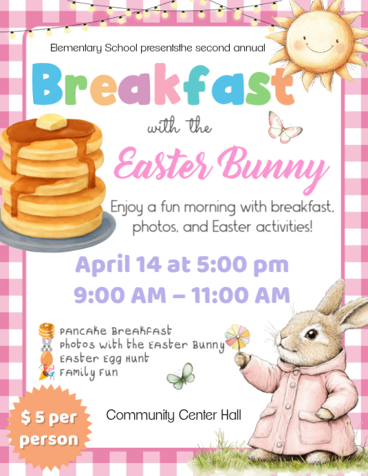 Breakfast With The Easter Bunny Flyer Template | Easter Breakfast Event ...