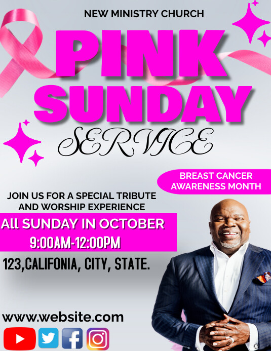 Breast cancer awareness Sunday service Template | PosterMyWall