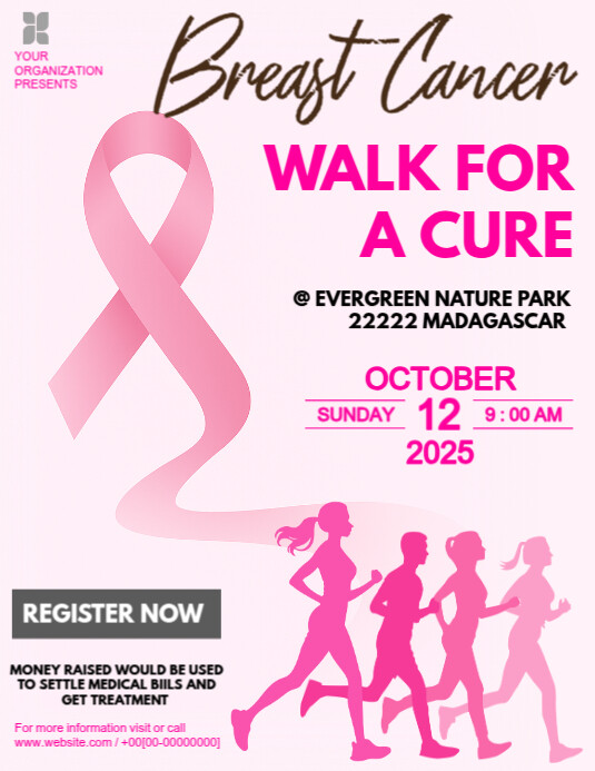Breast Cancer Awareness Walk for a Cure Flyer Template | October Event ...