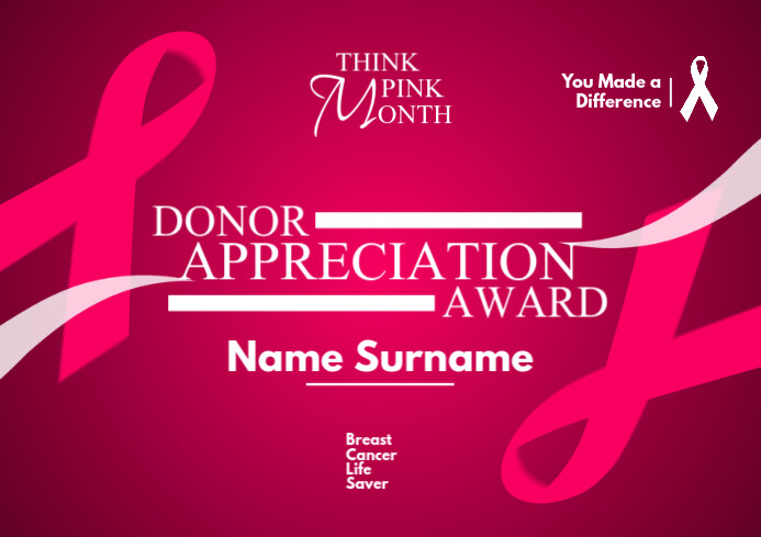 Copy of Breast Cancer Donor Award Template | PosterMyWall