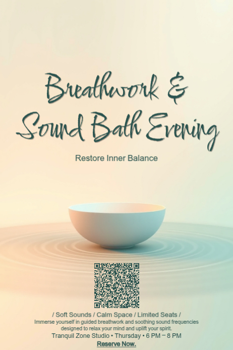 Breathwork & Sound Bath Wellness Poster Template with Soft Ambient ...