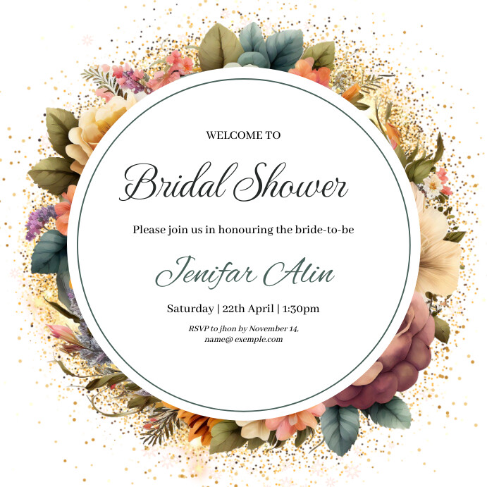 Bridal shower floral card instagram post (1) Template | PosterMyWall
