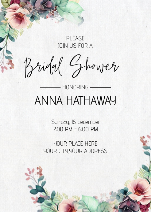 Bridal shower invitation card floral (1) Template | PosterMyWall