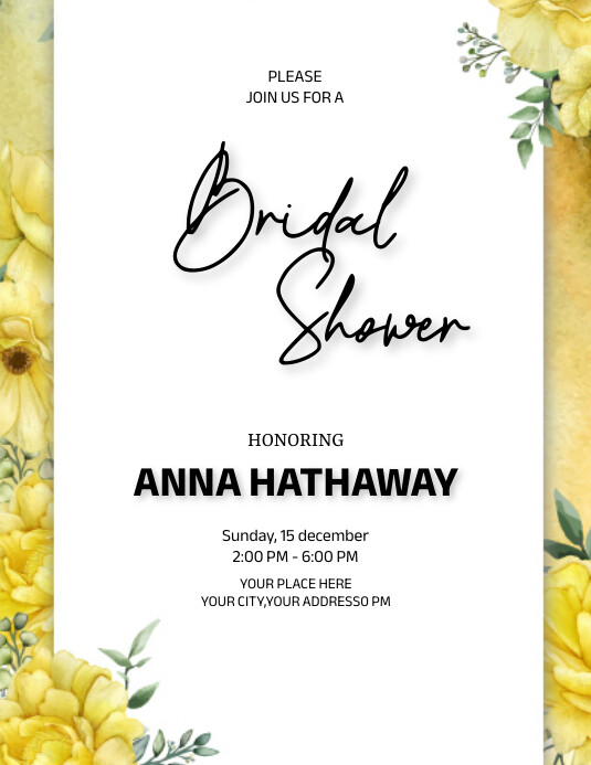Copy of bridal shower yellow floral card template | PosterMyWall