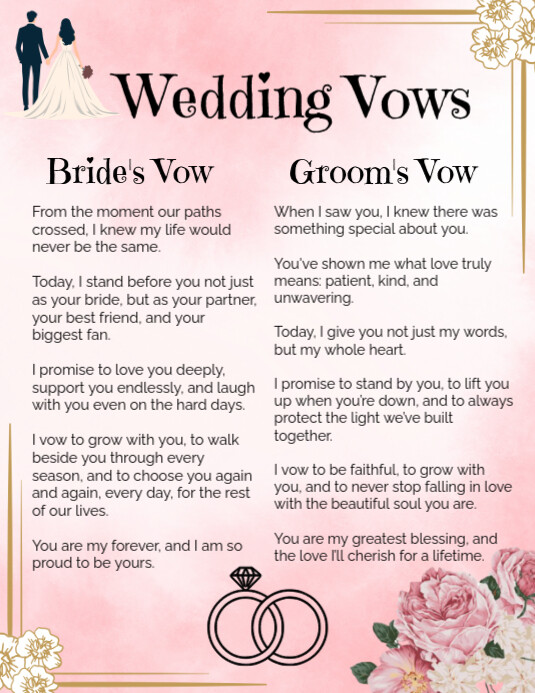 Bride and Groom Wedding Vows | Wedding Vows Template | PosterMyWall
