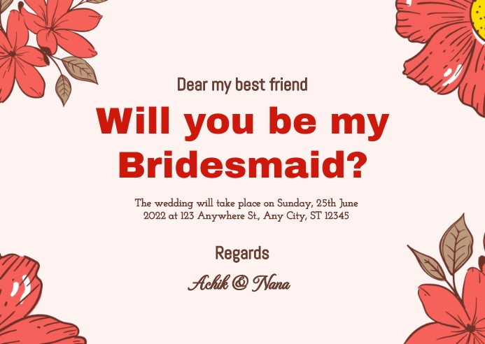 Bridesmaid Wedding Invitation Card Template | PosterMyWall