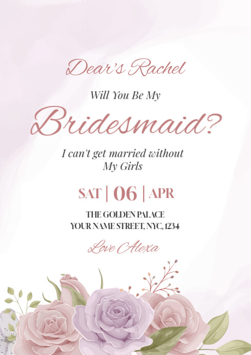 Bridesmaid Wedding Invitation Template | PosterMyWall