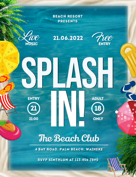 Bright blue splash in pool party flyer Template | PosterMyWall
