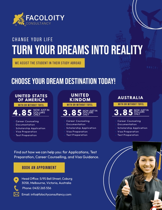 Bright Blue Student Visa Flyer Template | PosterMyWall