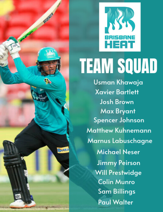 Brisbane Heat Team squad poster Template | PosterMyWall