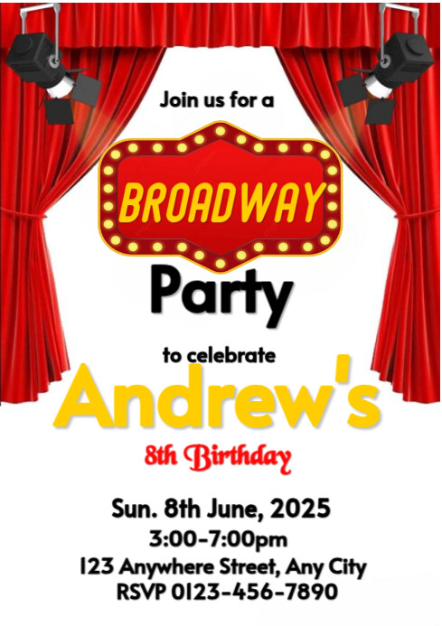 Broadway Birthday Invitation Template A4 | PosterMyWall