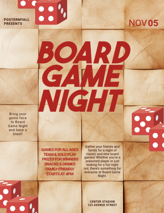 Copy of Brown 3d Board Game Night Flyer (us Letter) | PosterMyWall