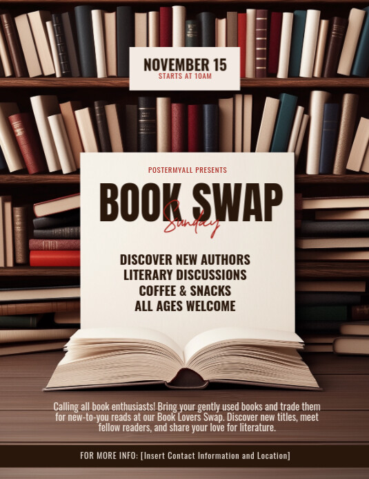 Copy of Brown 3d Book Lovers Swap Flyer (us Letter) | PosterMyWall