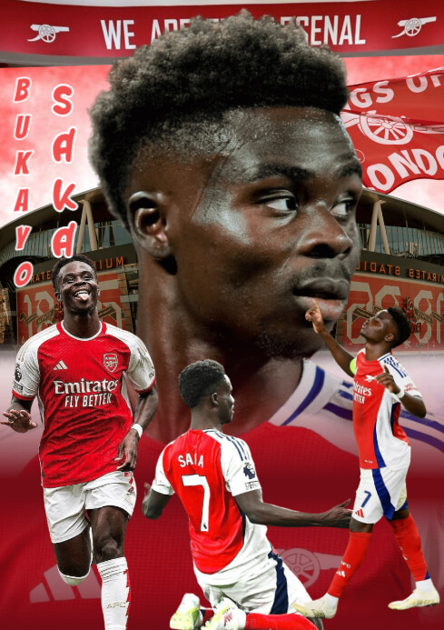Brown 3d Bukayo Saka Arsenal Football Player A4 Template | PosterMyWall
