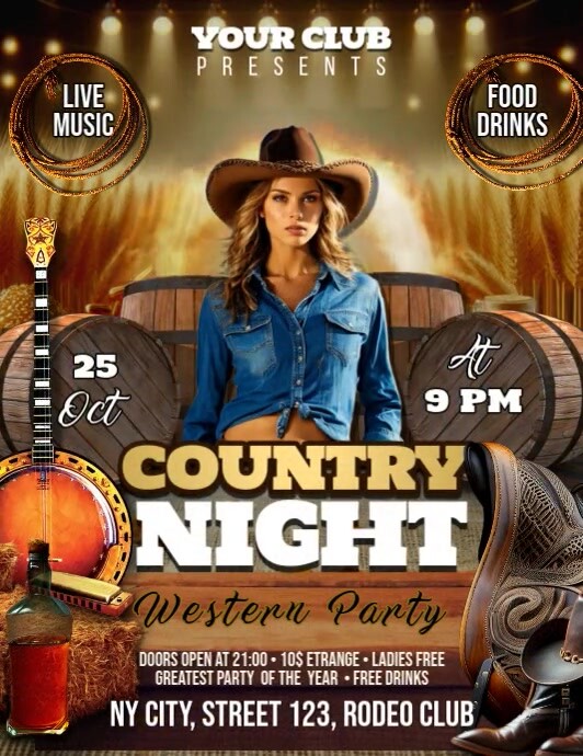 Brown 3d Country Night Flyer Template | PosterMyWall