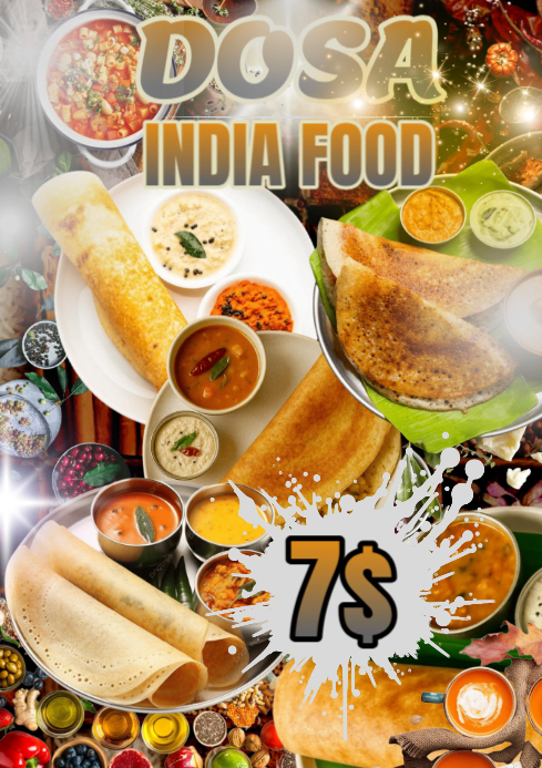 Brown 3d Dosa India Food A4 Template | PosterMyWall